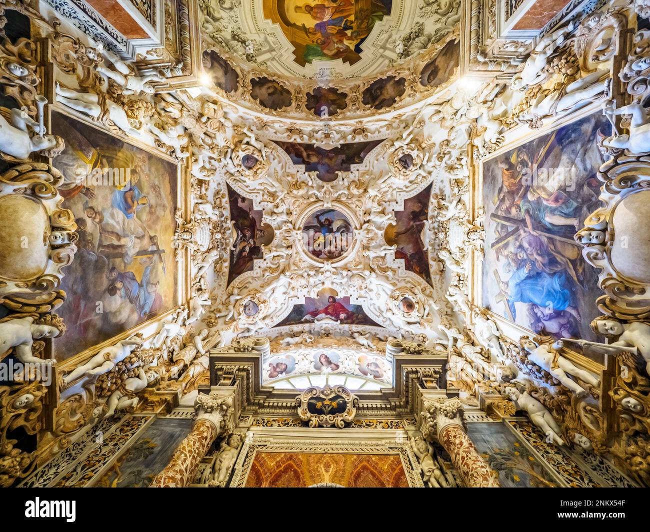 Decorated ceilings in the baroque style church of Jesus (chiesa del Gesu' ) called also Casa ...