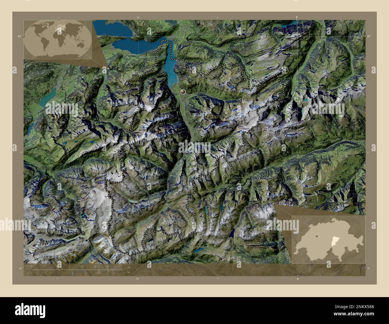 Uri, canton of Switzerland. High resolution satellite map. Corner ...