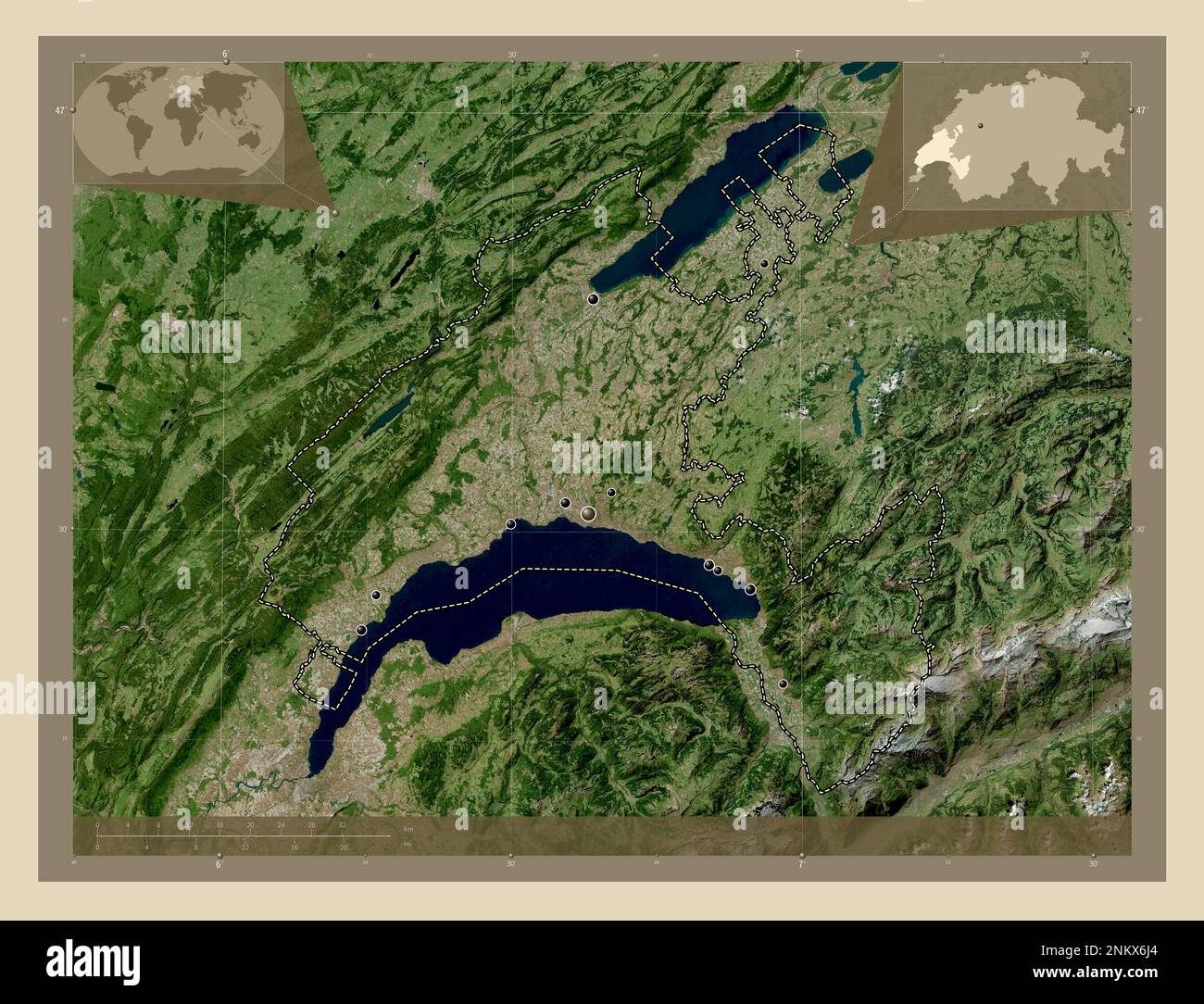 Vaud, canton of Switzerland. High resolution satellite map. Locations ...