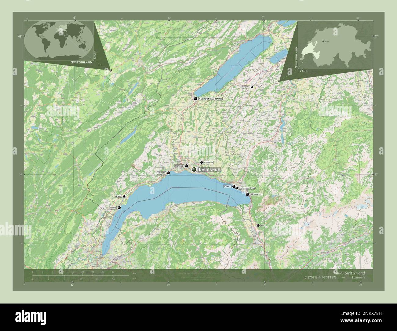 Vaud, canton of Switzerland. Open Street Map. Locations and names of ...