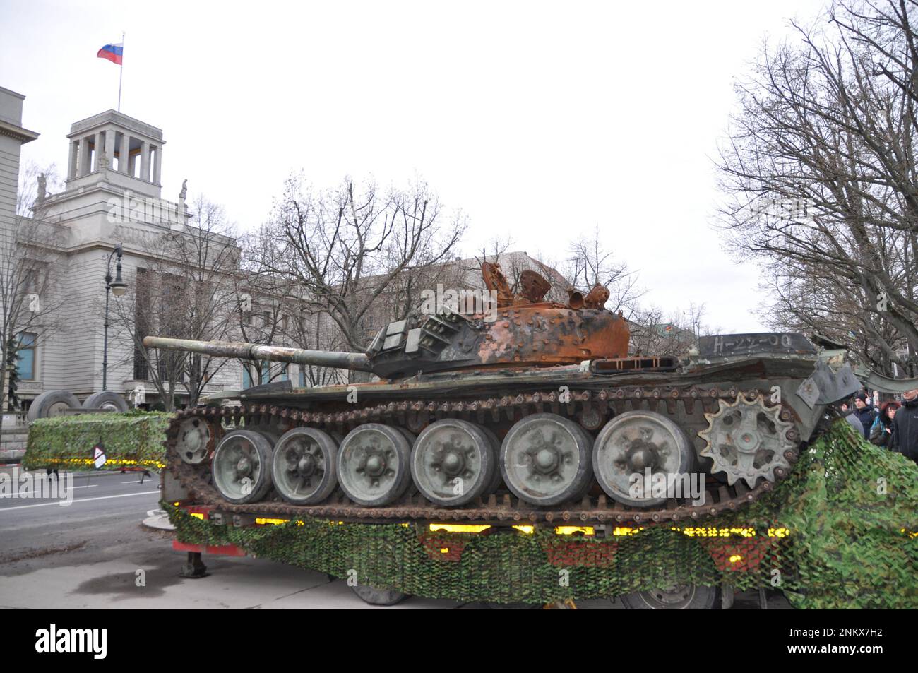 Berlin, Germany. 24th Feb, 2023. A Russian T-72 tank, destroyed by the ...