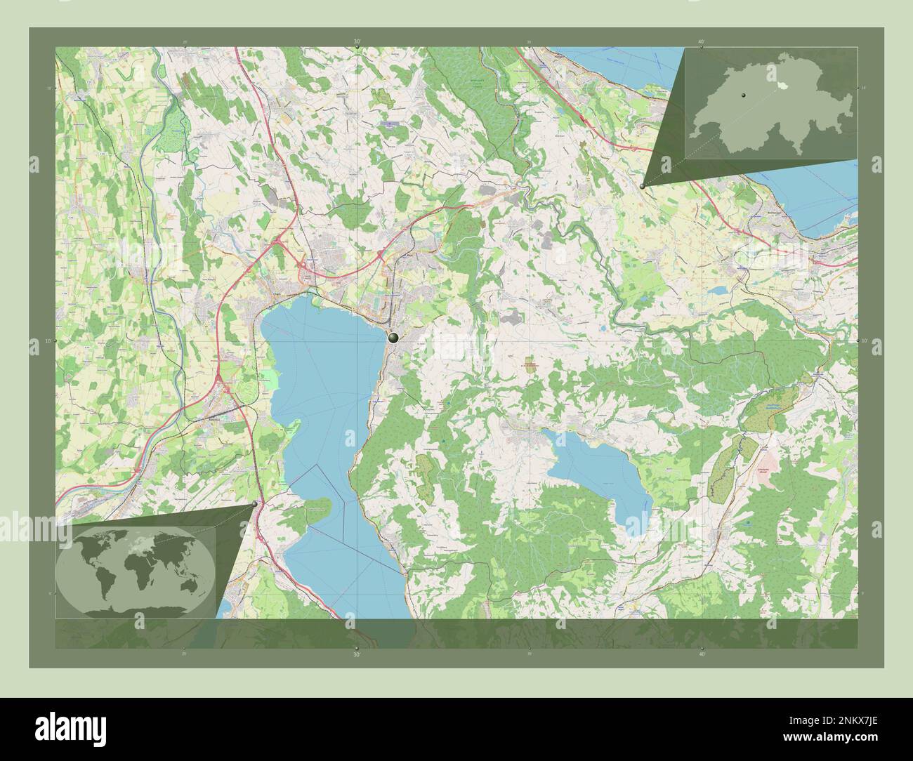 Zug, canton of Switzerland. Open Street Map. Corner auxiliary location ...