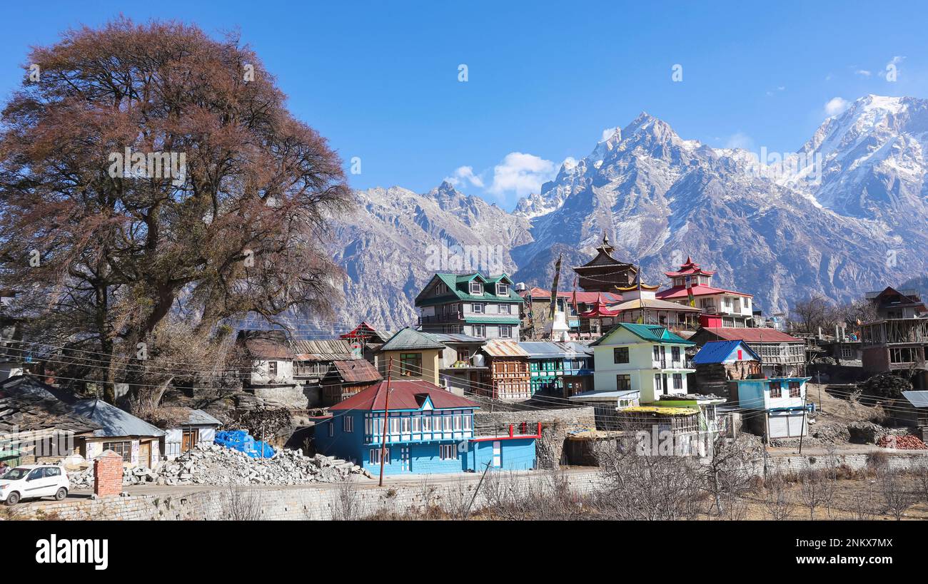 View of Kalpa Village and Kinnaur Kailash Mountain, Kinnaur, Himachal ...