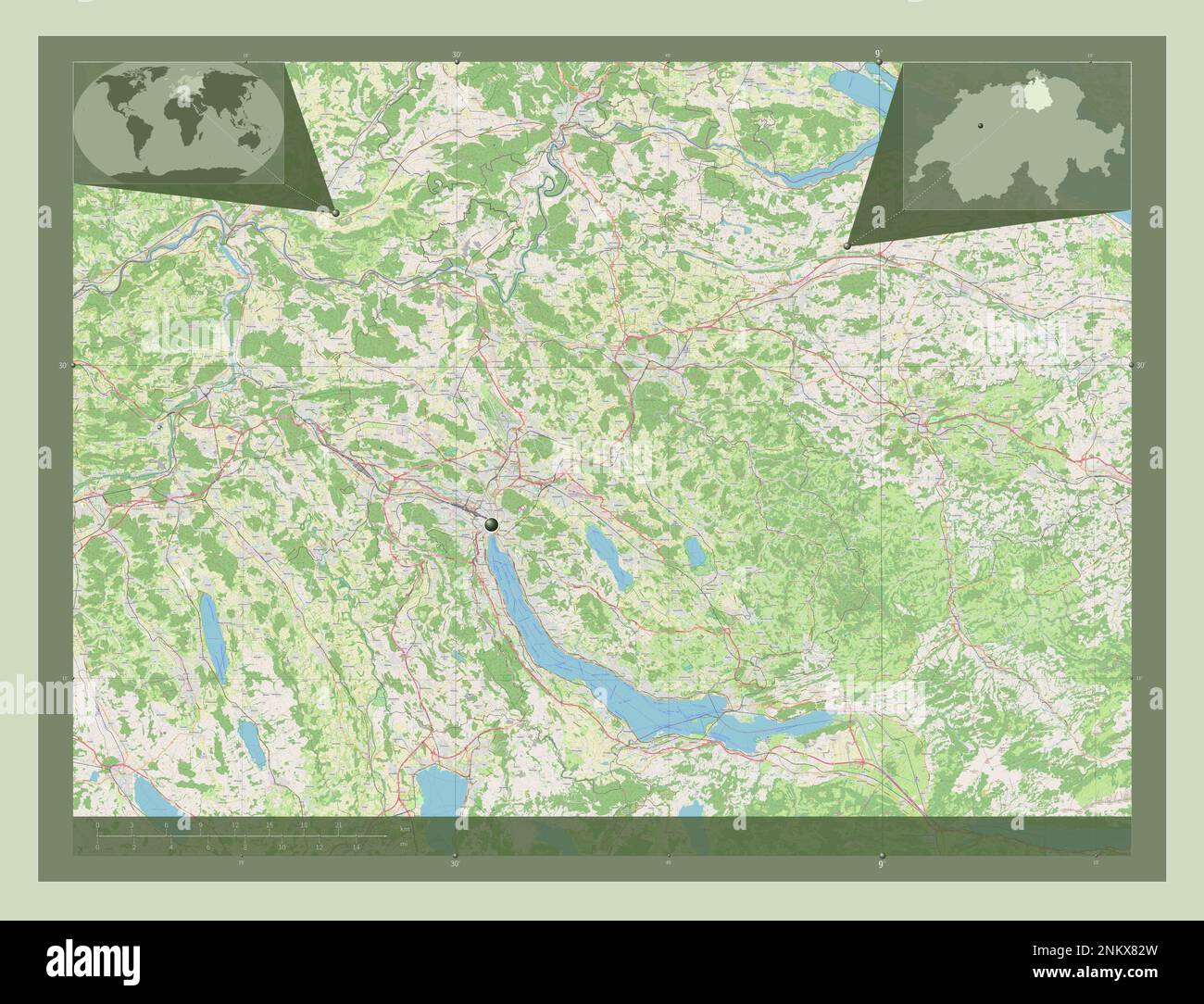 Zurich, canton of Switzerland. Open Street Map. Corner auxiliary ...