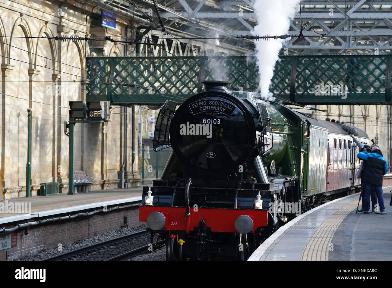 The Flying Scotsman during an event at Edinburgh Waverley station to ...