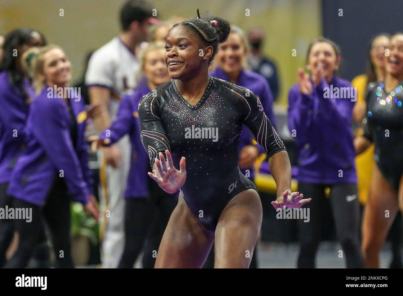 February 05, 2022: LSU's Kiya Johnson performs her floor routine which ...