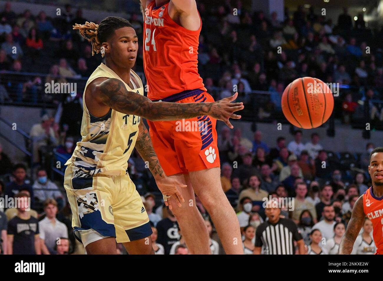 ATLANTA, GA – FEBRUARY 05: Georgia Tech guard Deivon Smith (5) passes ...