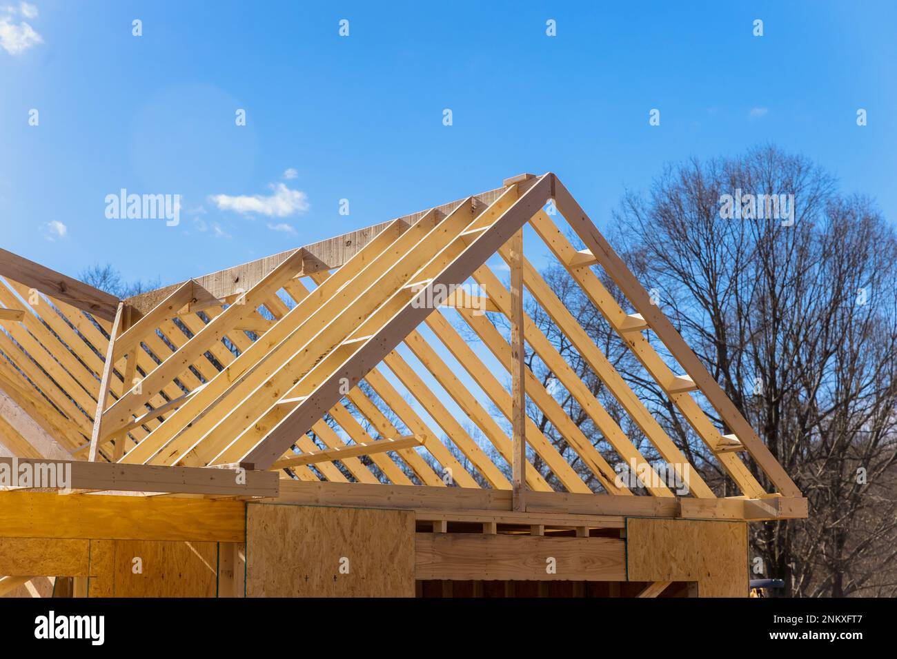 During construction new beam stick home wooden roof framework from ...
