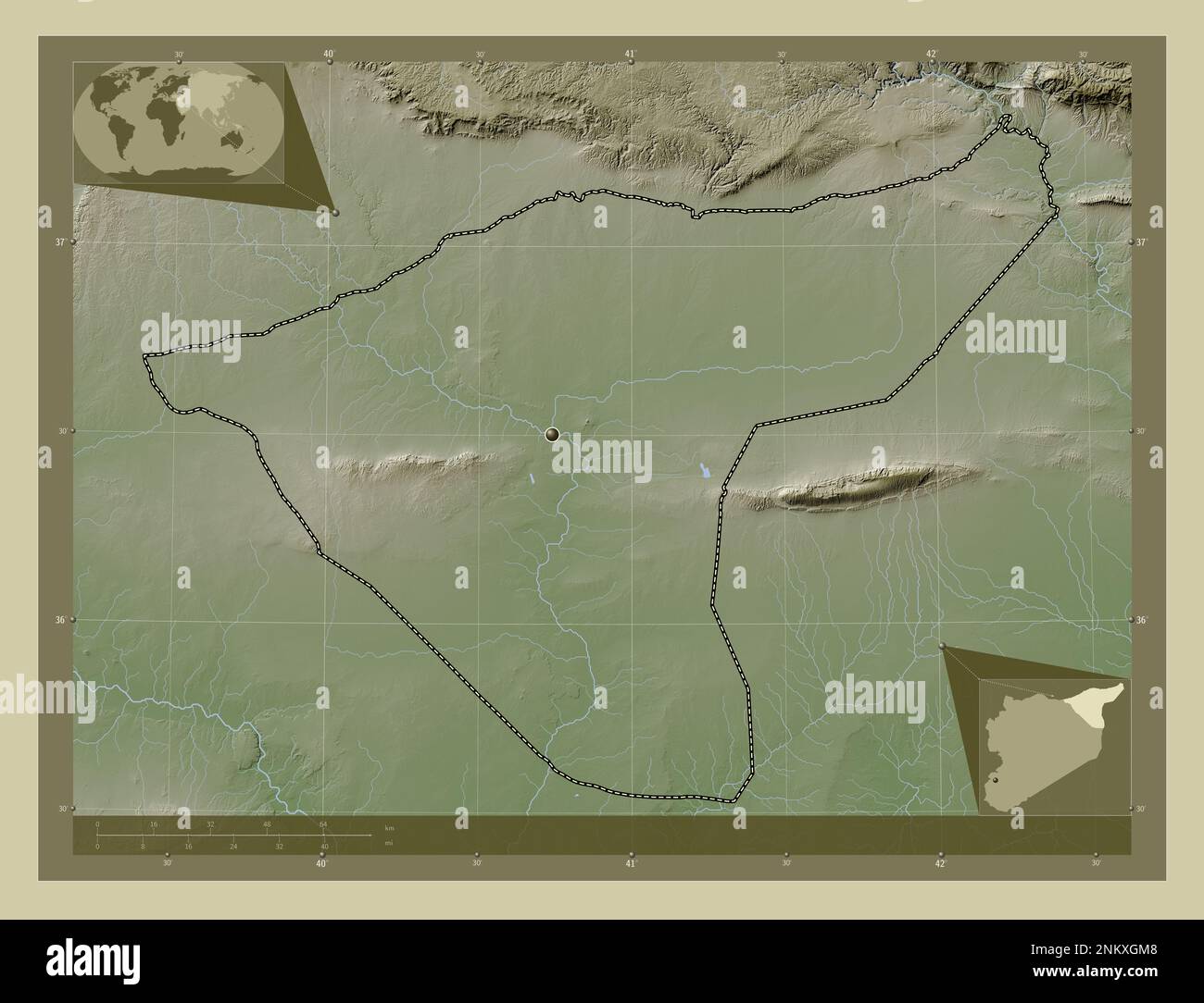 Al Hasakah, province of Syria. Elevation map colored in wiki style with ...