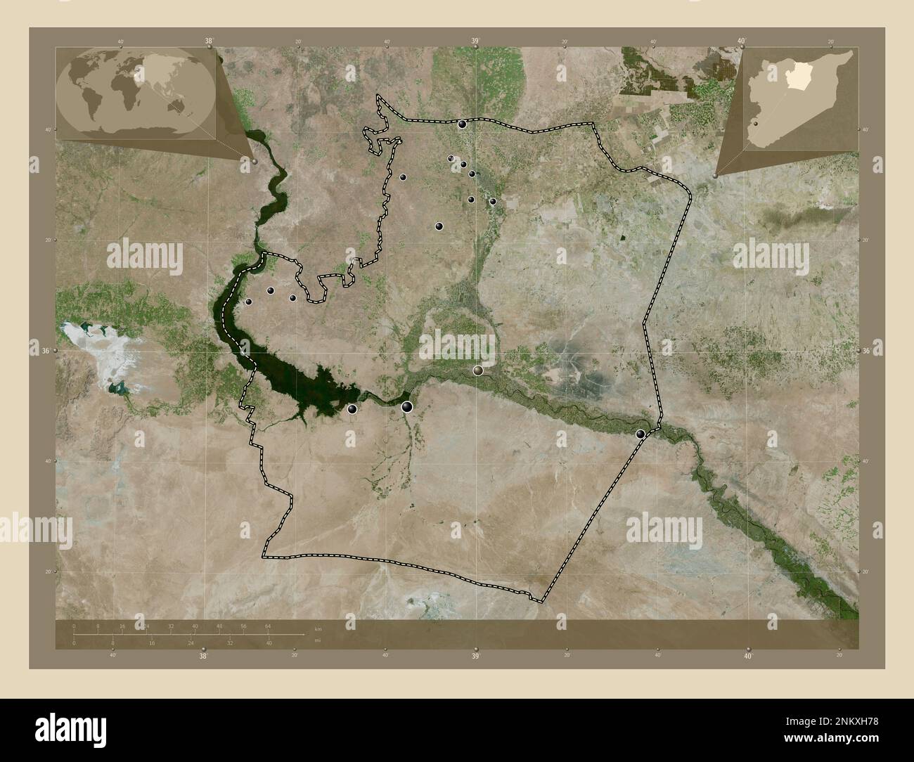 Ar Raqqah, province of Syria. High resolution satellite map. Locations ...