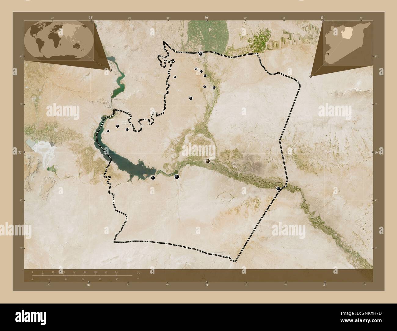 Ar Raqqah, province of Syria. Low resolution satellite map. Locations ...