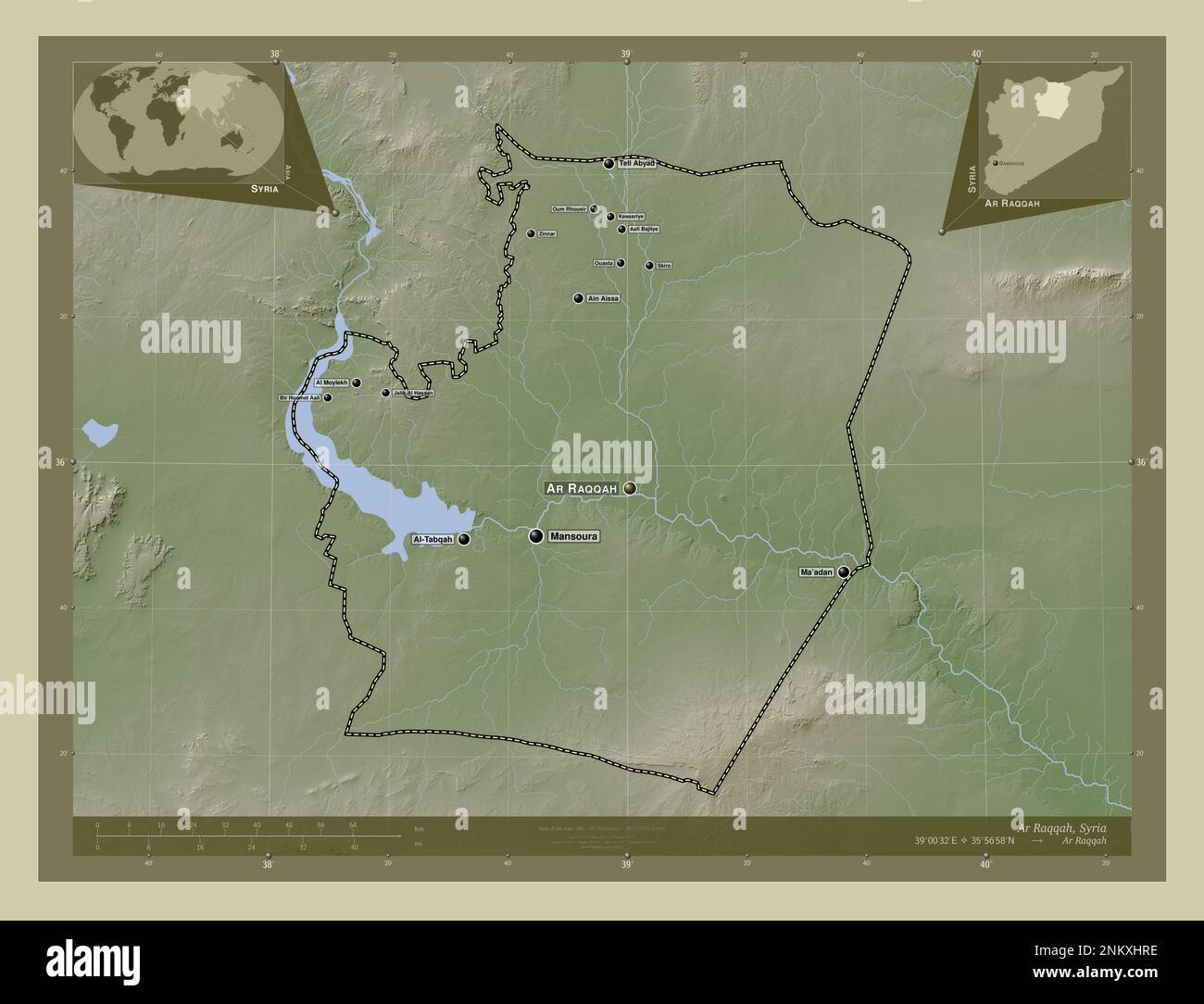 Ar Raqqah, province of Syria. Elevation map colored in wiki style with ...