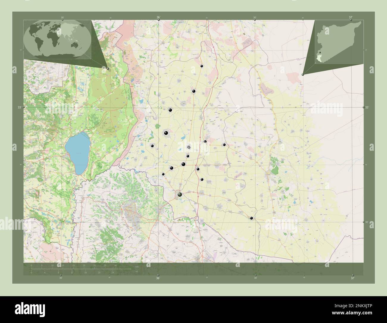 Dar`a, province of Syria. Open Street Map. Locations of major cities of ...