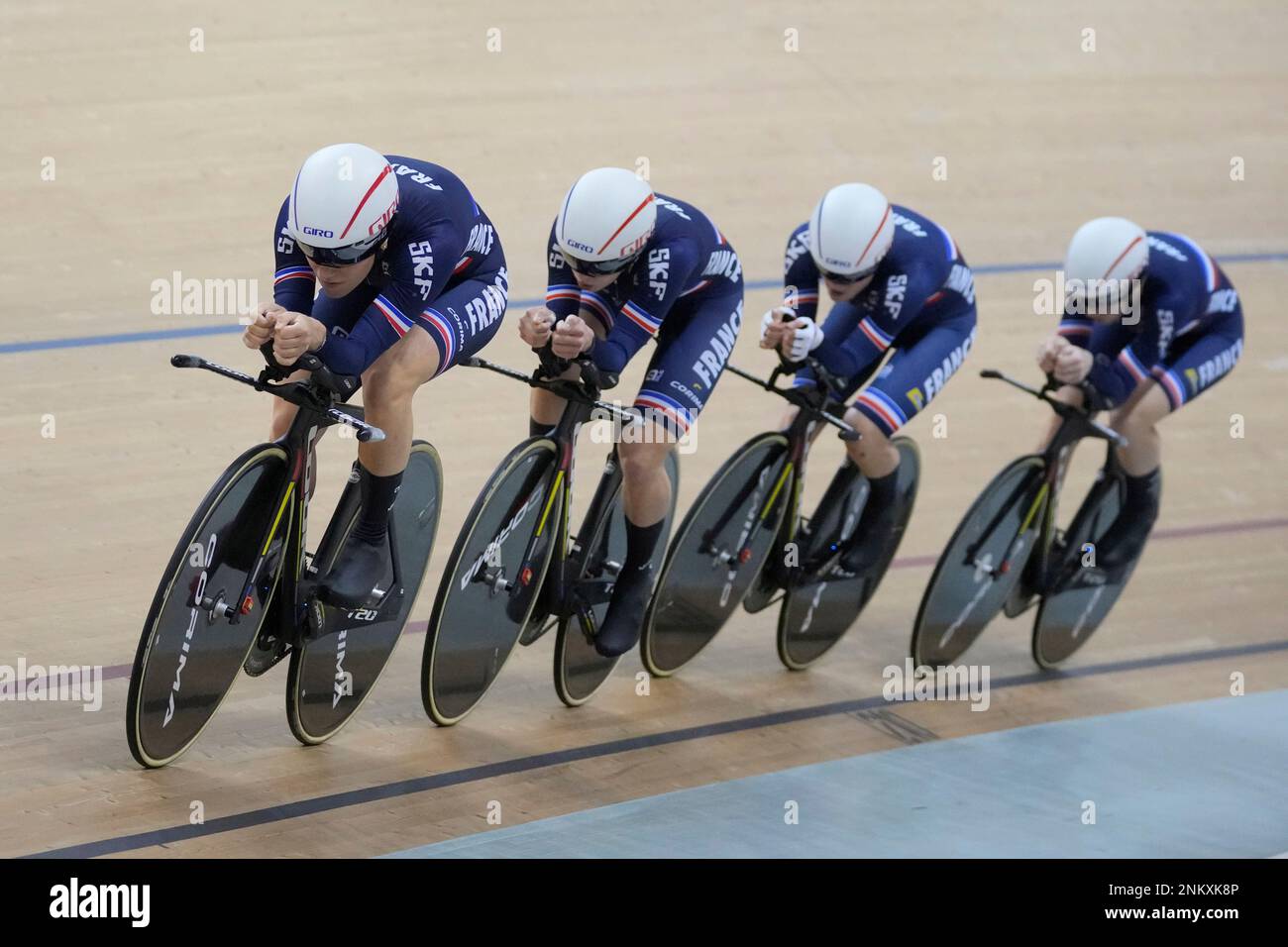 Team France competes during the women's team pursuit final at UCI Track ...