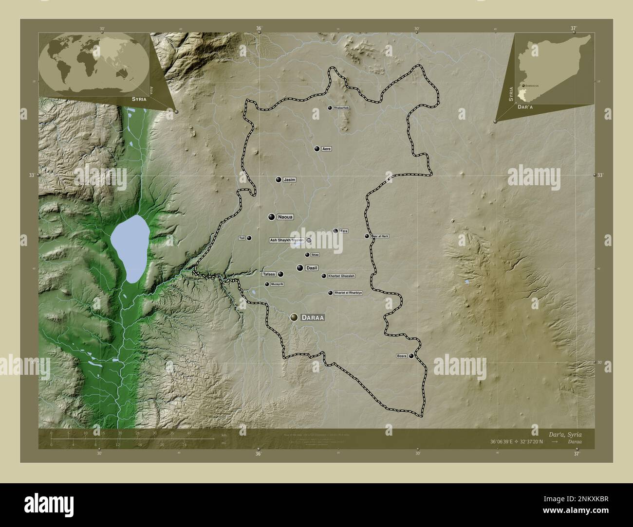 Dar`a, province of Syria. Elevation map colored in wiki style with ...