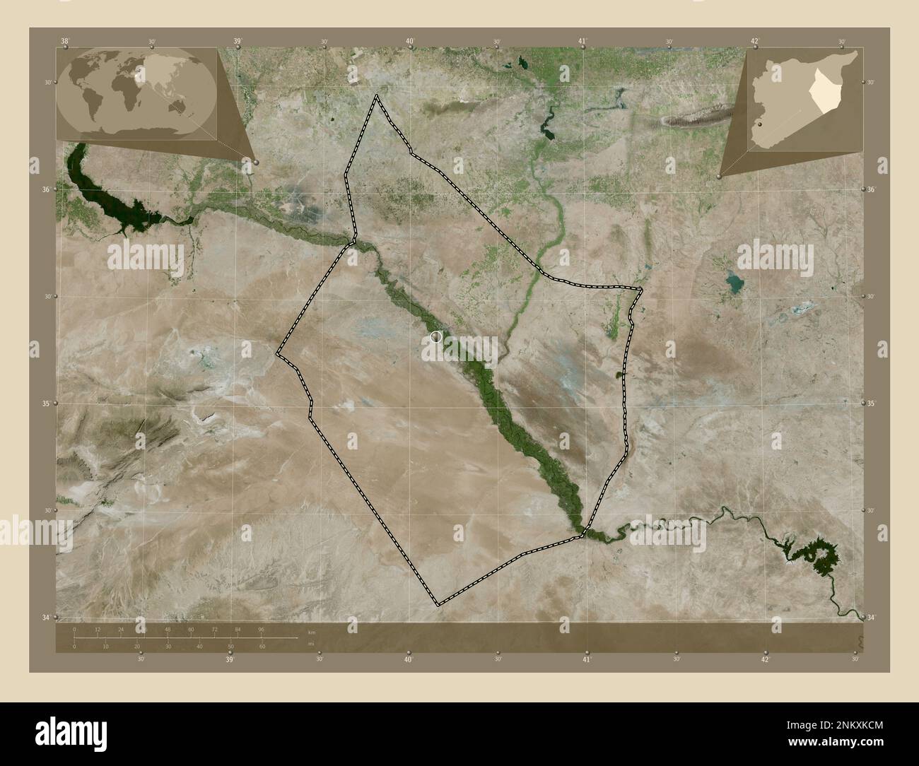 Dayr Az Zawr, province of Syria. High resolution satellite map. Corner auxiliary location maps ...