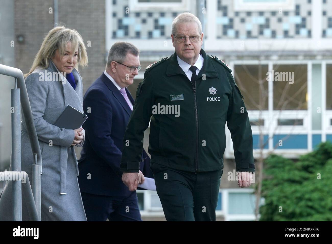 (left to right) Sinn Fein deputy leader Michelle O'Neill, DUP leader ...