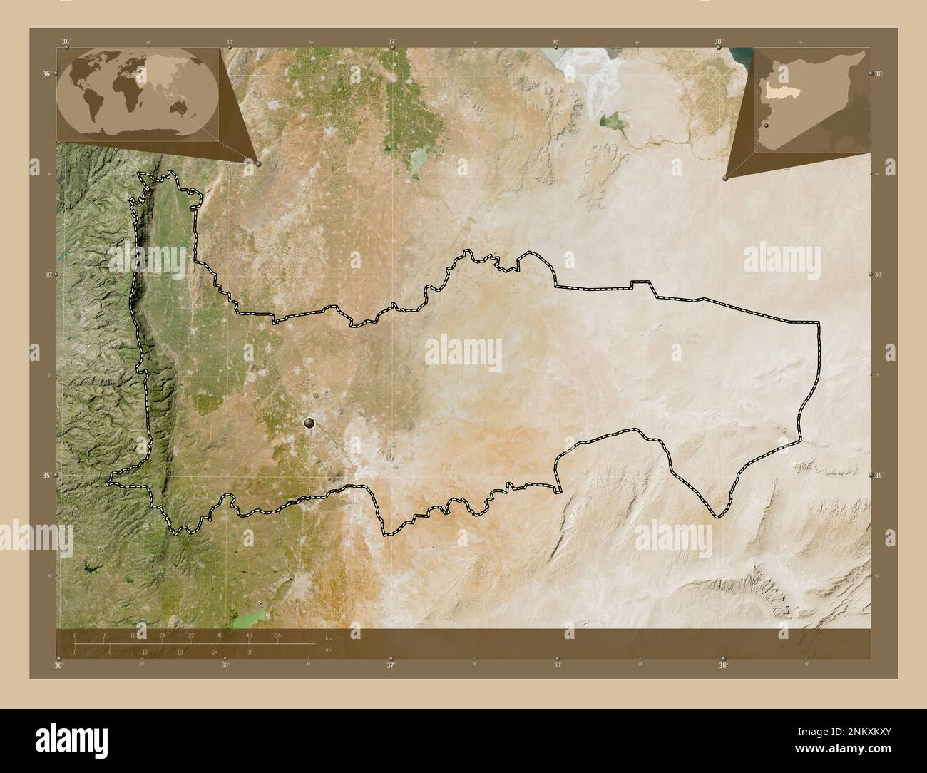 Hamah, province of Syria. Low resolution satellite map. Corner ...