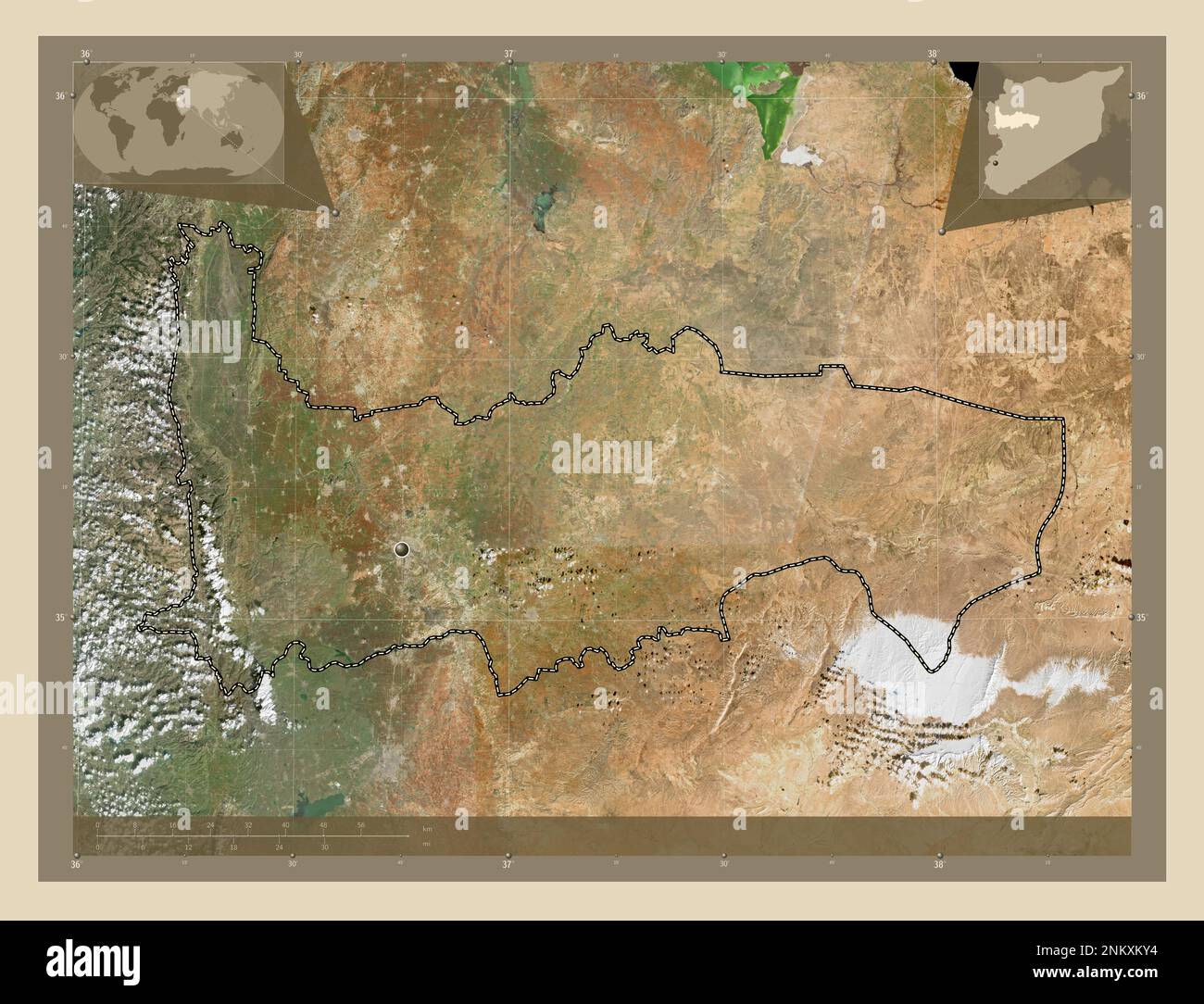 Hamah, province of Syria. High resolution satellite map. Corner ...