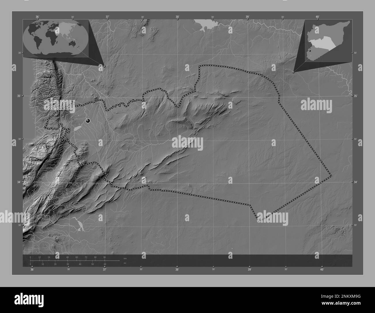 Hims, province of Syria. Bilevel elevation map with lakes and rivers ...