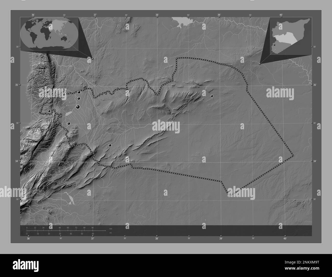 Hims, province of Syria. Bilevel elevation map with lakes and rivers ...