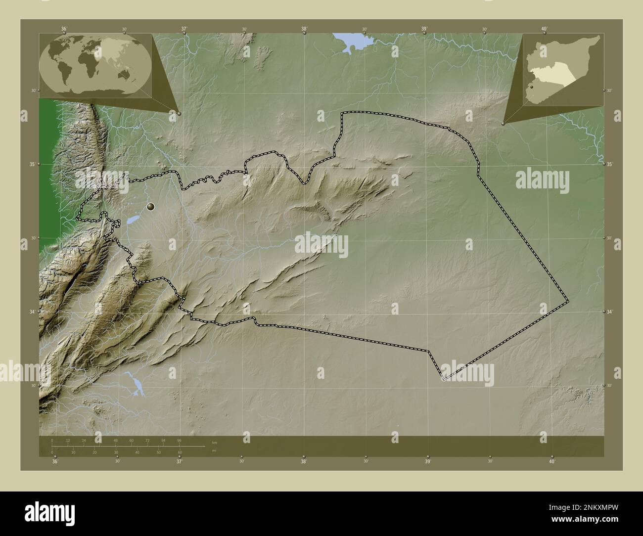 Hims, province of Syria. Elevation map colored in wiki style with lakes ...
