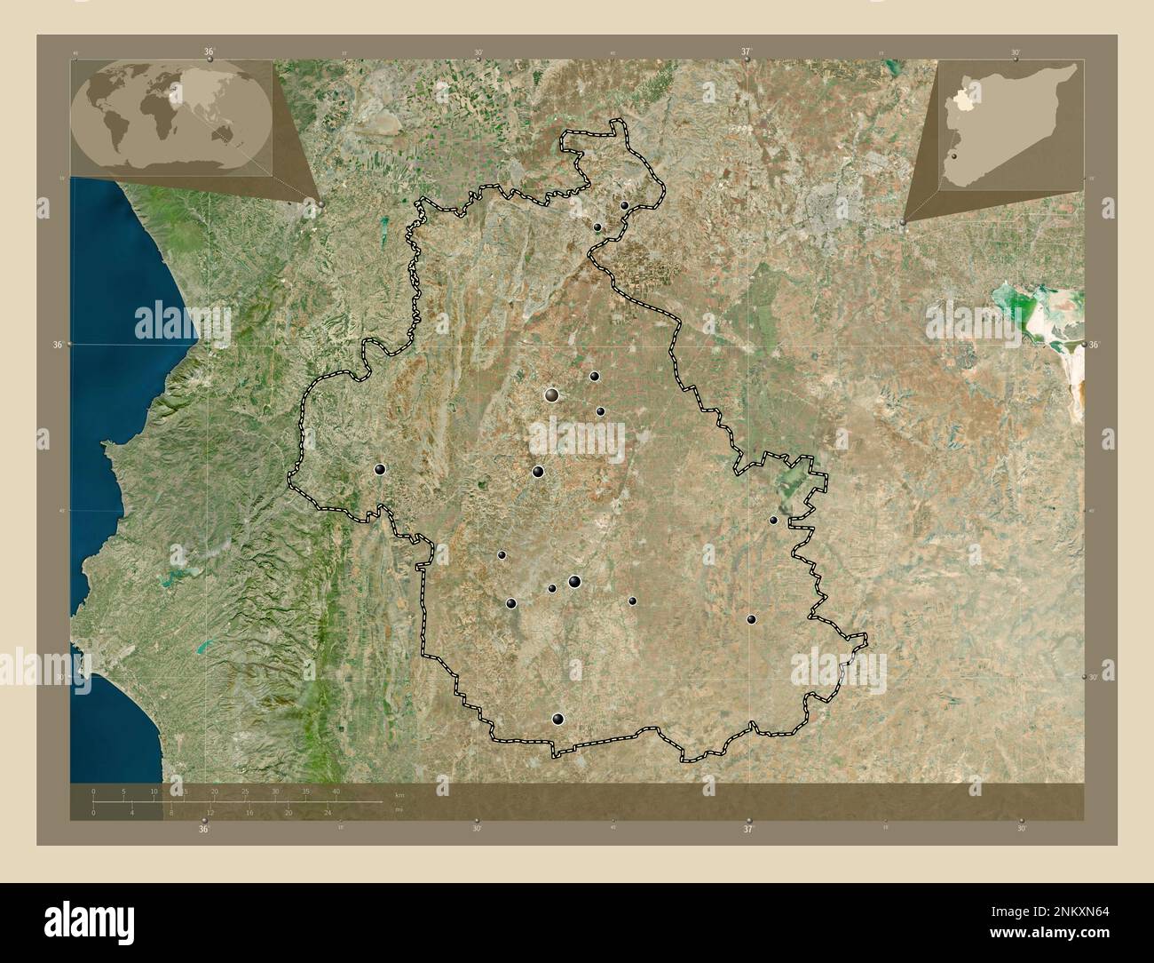 Idlib, province of Syria. High resolution satellite map. Locations of ...