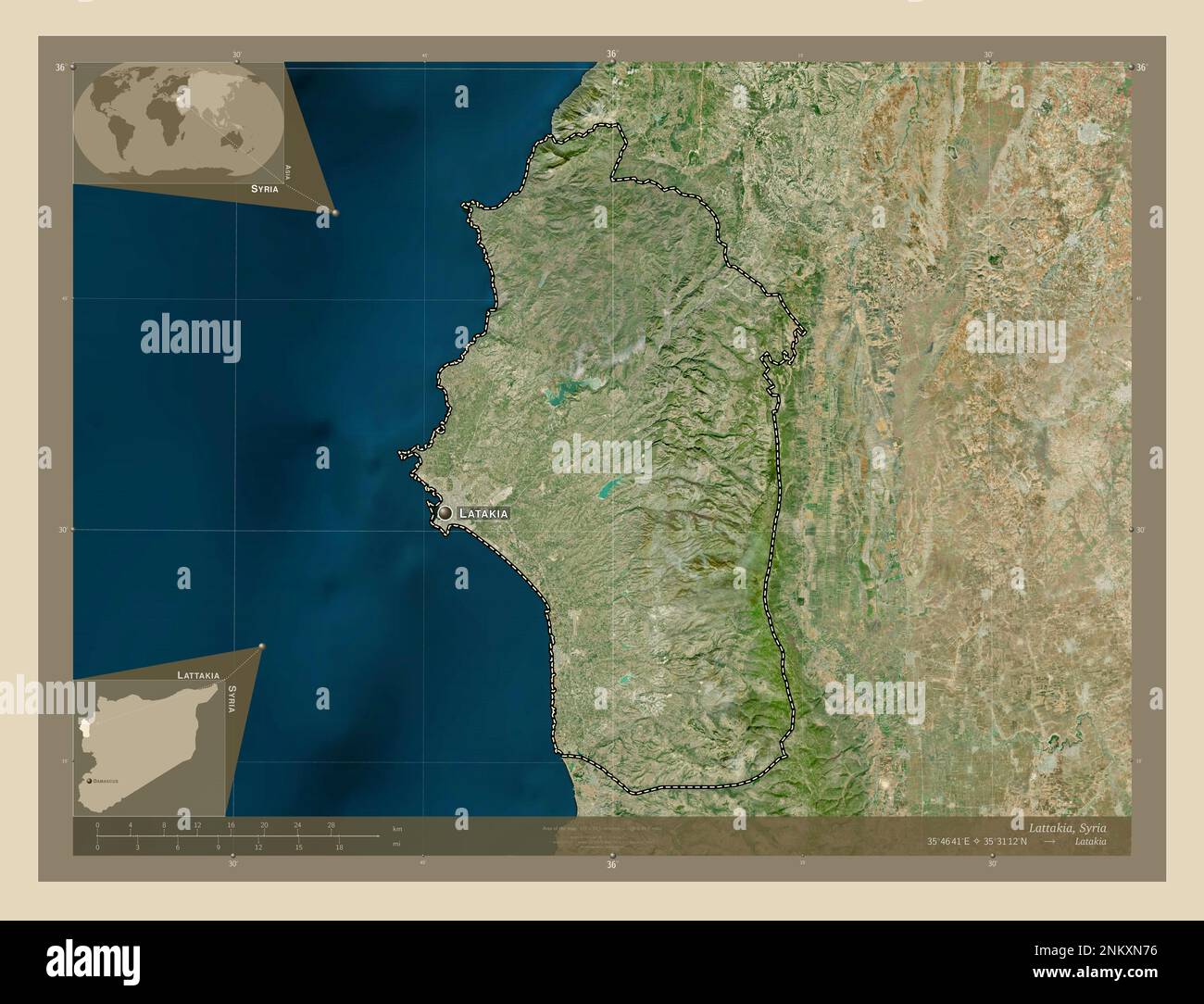 Lattakia, province of Syria. High resolution satellite map. Locations ...