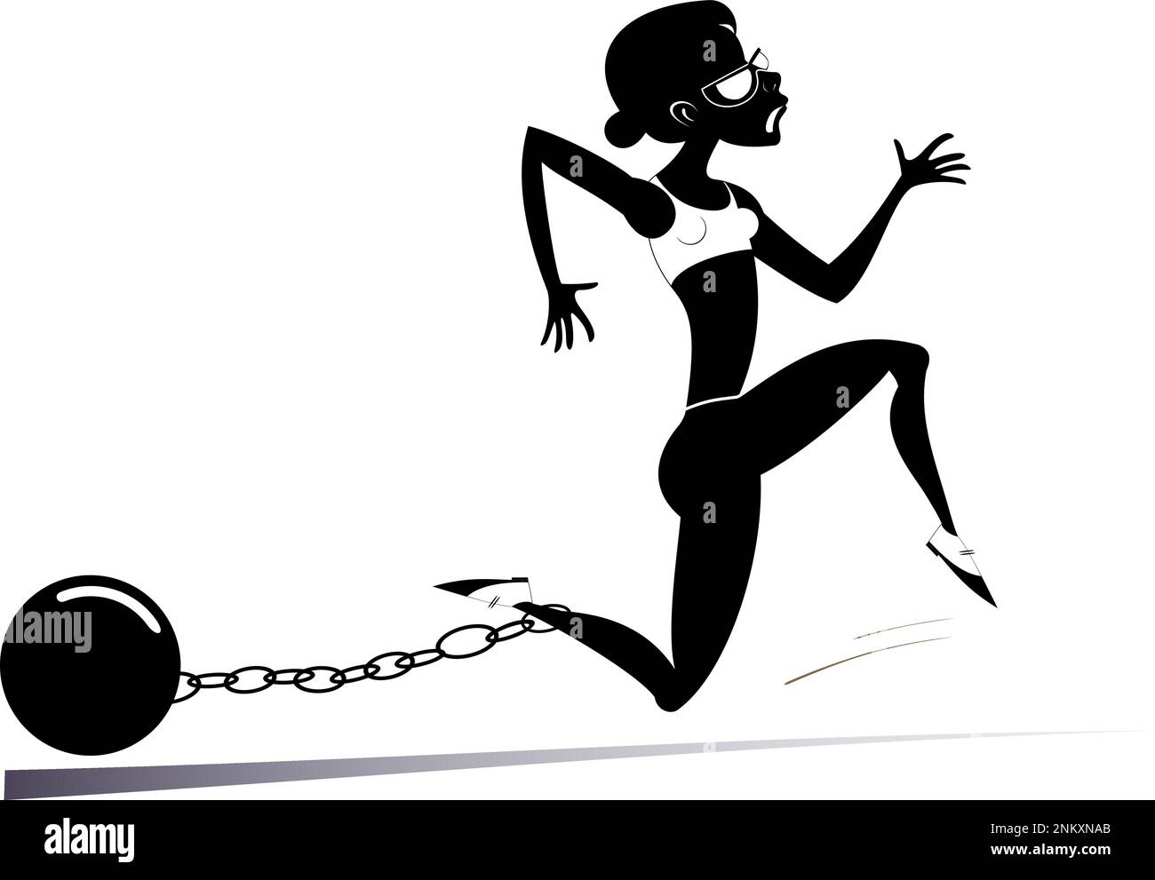 Hard training runner woman. Cartoon running woman with a heavy ...