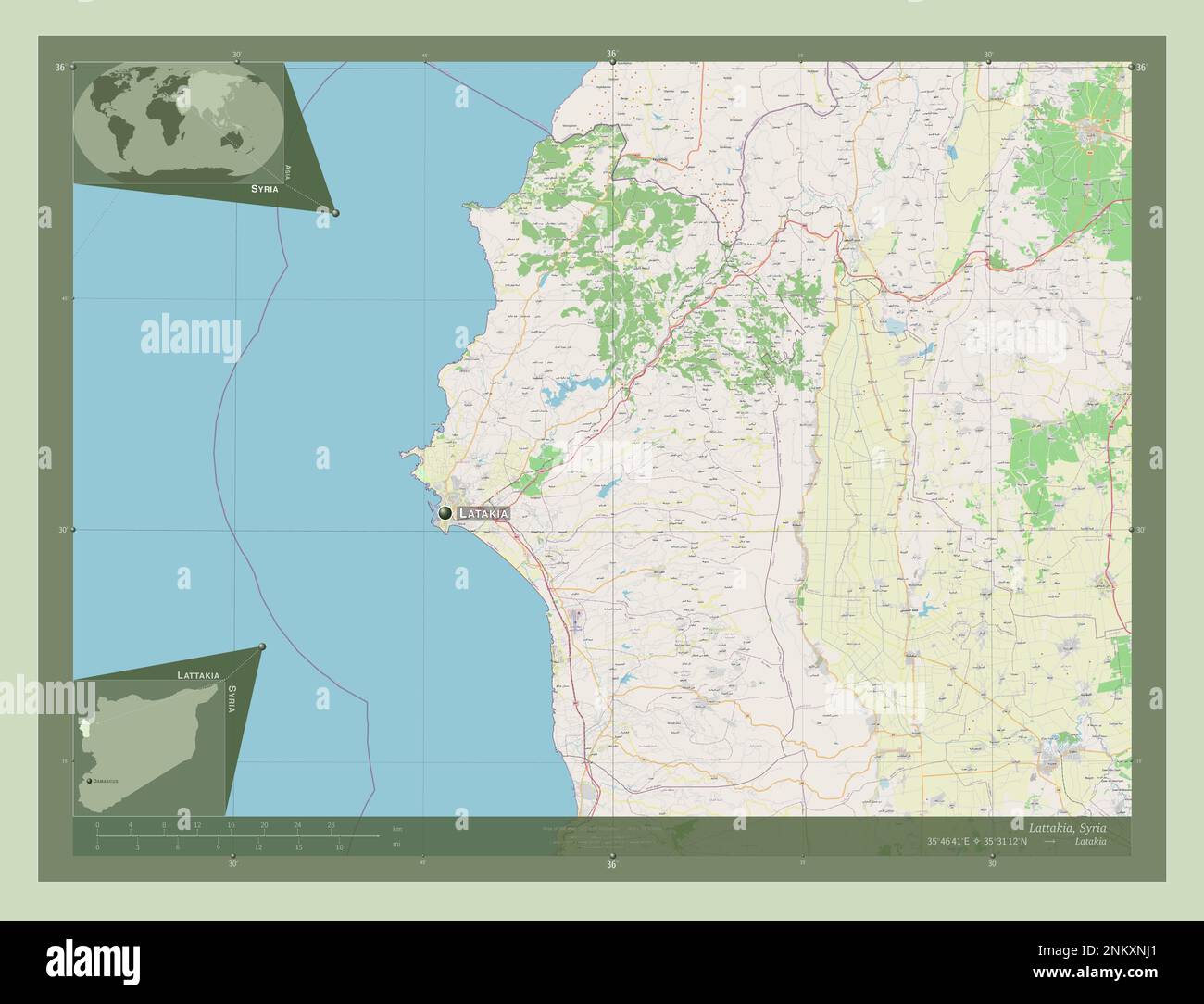Lattakia, province of Syria. Open Street Map. Locations and names of ...