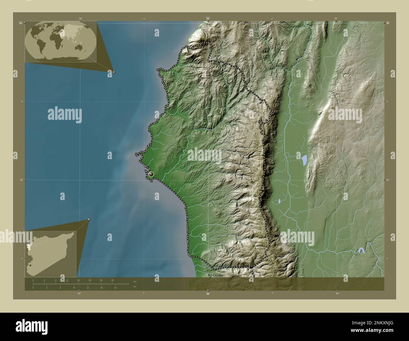 Lattakia, province of Syria. Elevation map colored in wiki style with ...