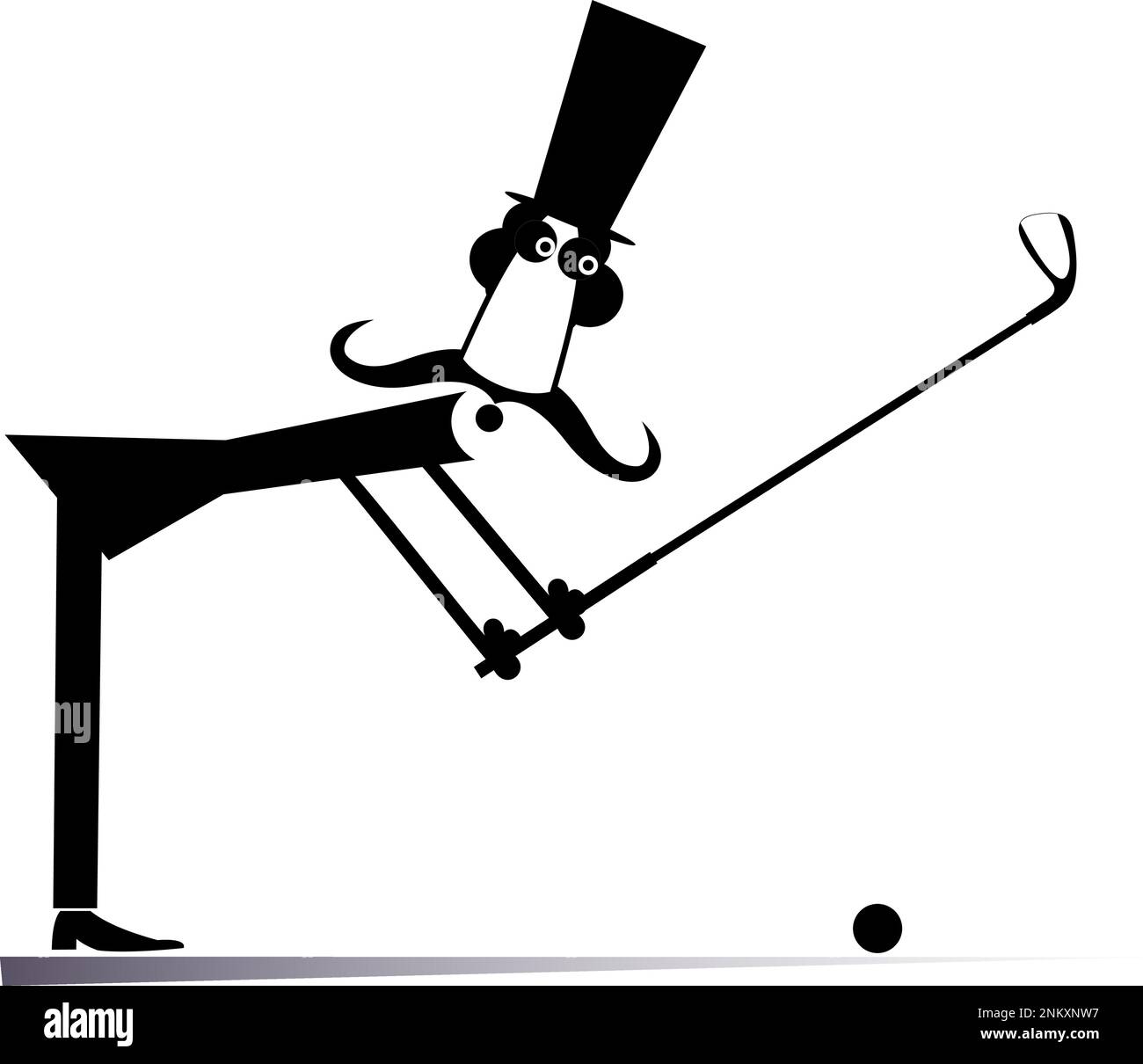 Cartoon long mustache gentleman in the top hat holds a golf club and ...