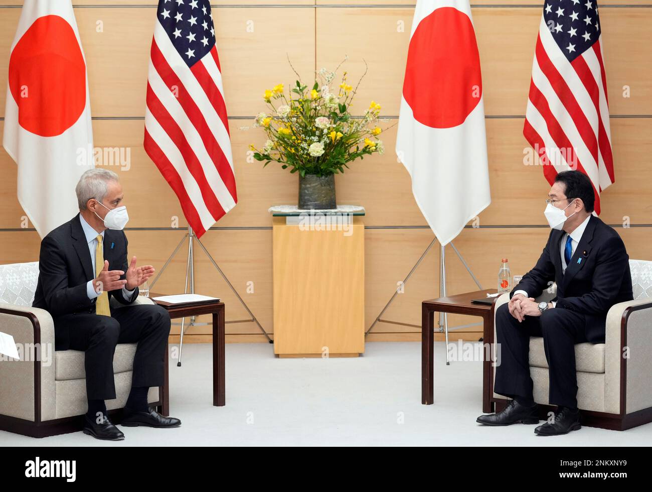 Rahm Emanuel, left, new U.S. Ambassador to Japan, talks with Japan's ...