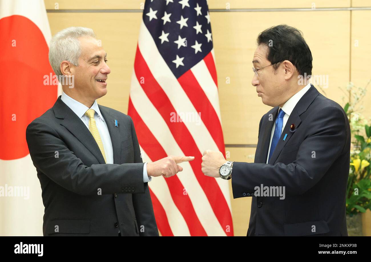 Rahm Emanuel (L), a new U.S. ambassador to Japan, meets Japanese Prime ...
