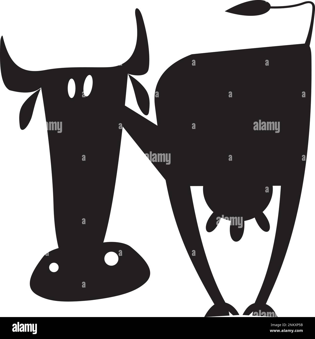 Original cartoon caw illustration. Cute cow, dairy farm. Black and ...