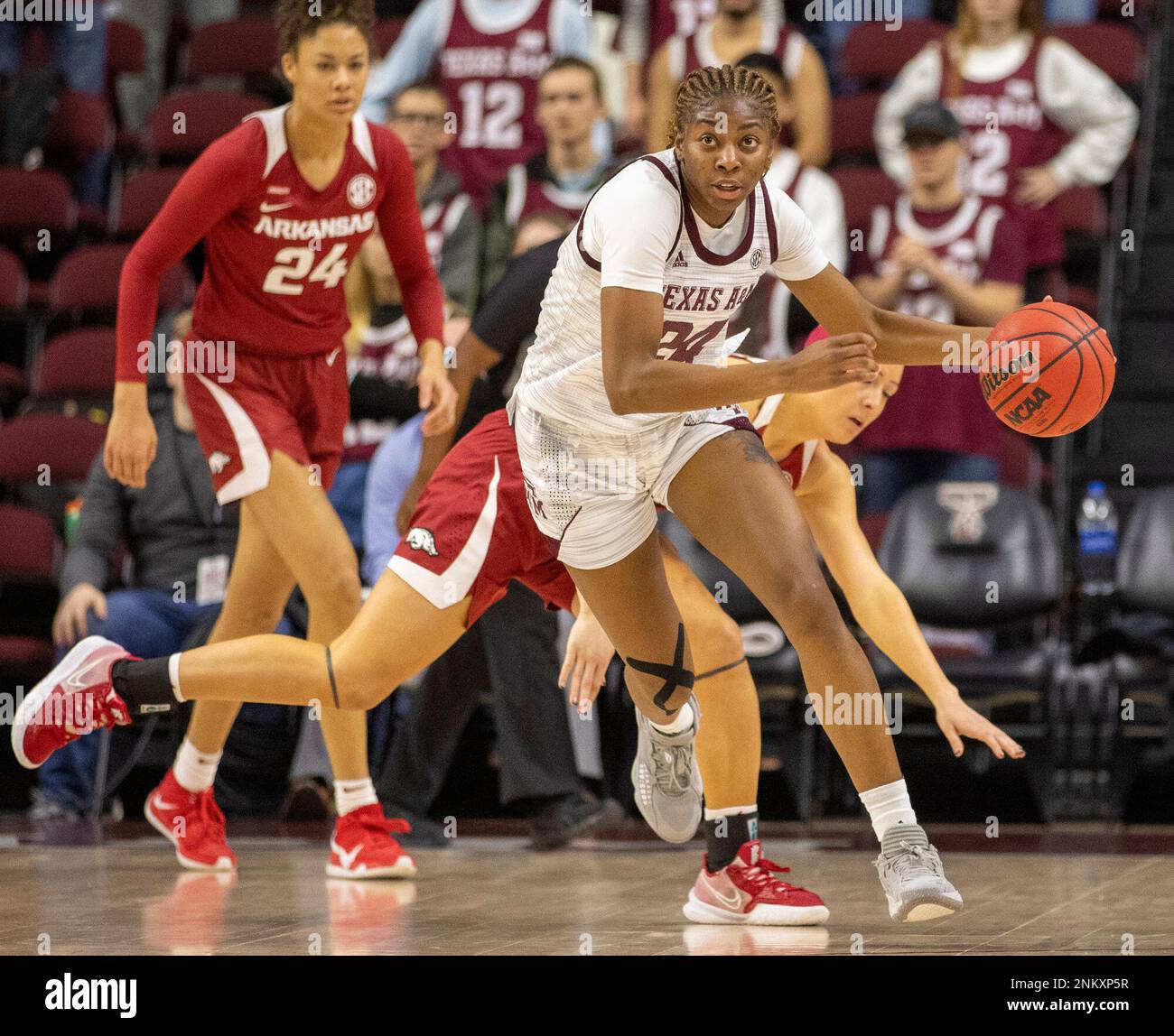 Texas A&M's Sahara Jones dribbles downcourt after a steal against ...