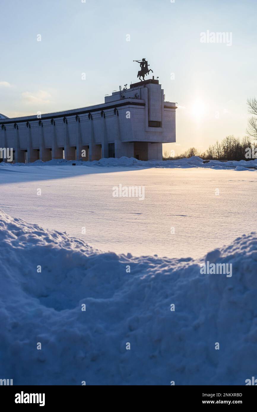 Moscow, Russia - February 22, 2023: deep snowdrifts and building of ...