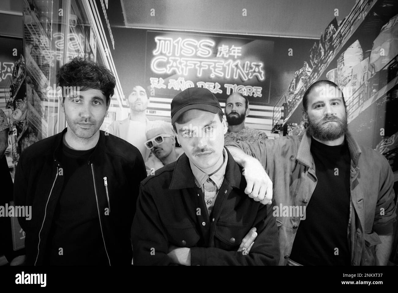 (L-R) The members of the band Miss Caffeina, Sergio Sastre (guitar ...
