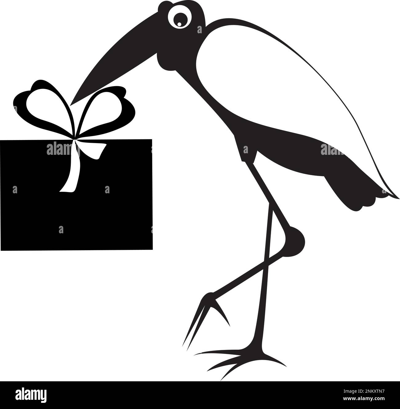 Bird holding a gift box in the beak. Stork holding a gift box in the ...