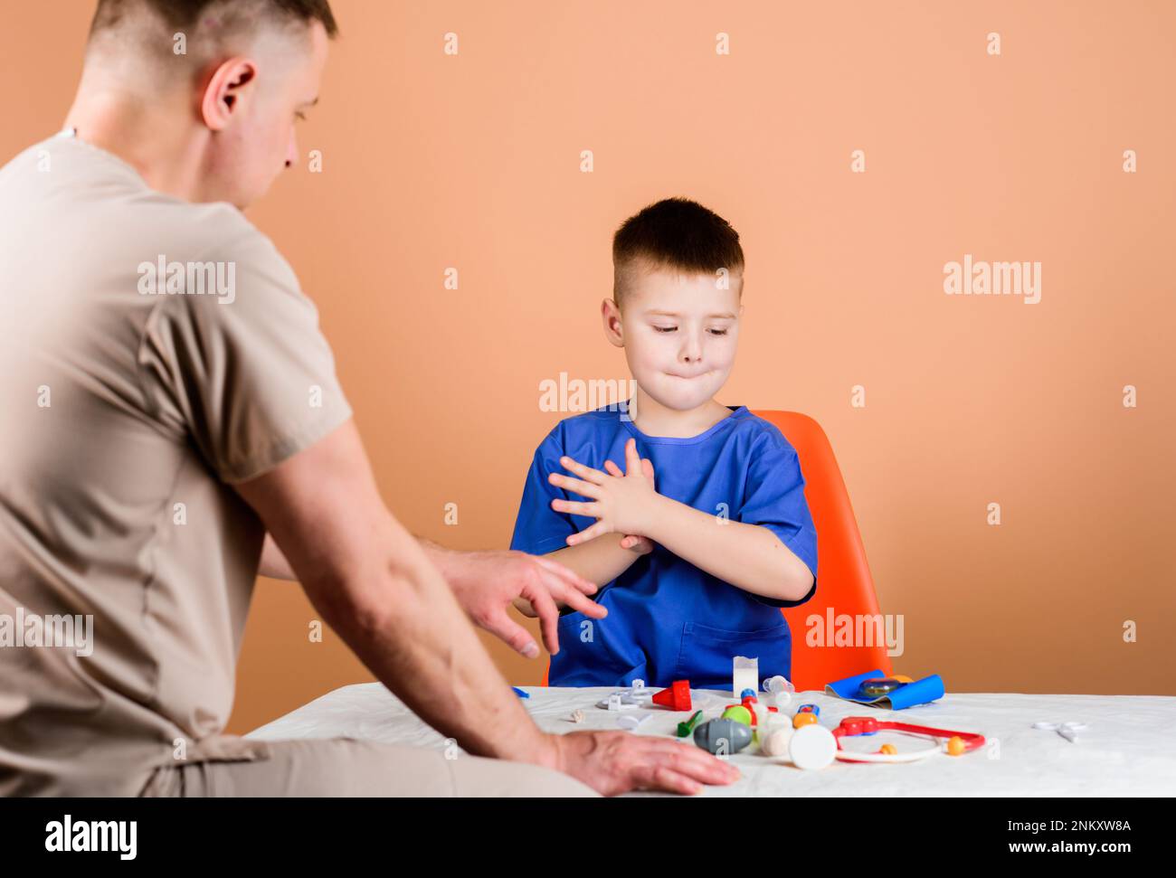 Health care. Pediatrician concept. Medical examination. Boy cute child ...