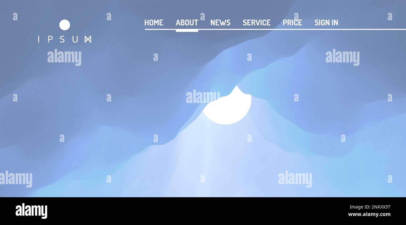 Website or mobile app landing page. Sky with clouds. Sun rays bursting ...