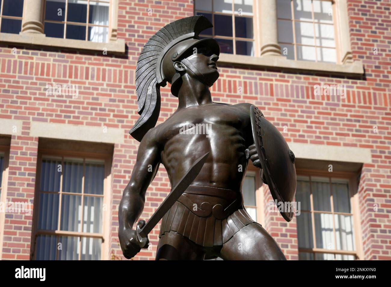 The statue of Southern California Trojans mascot Tommy Trojans is seen ...