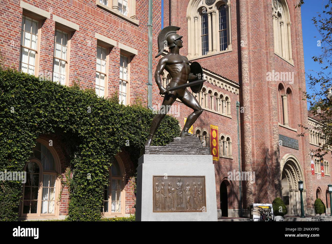 The statue of Southern California Trojans mascot Tommy Trojans is seen ...