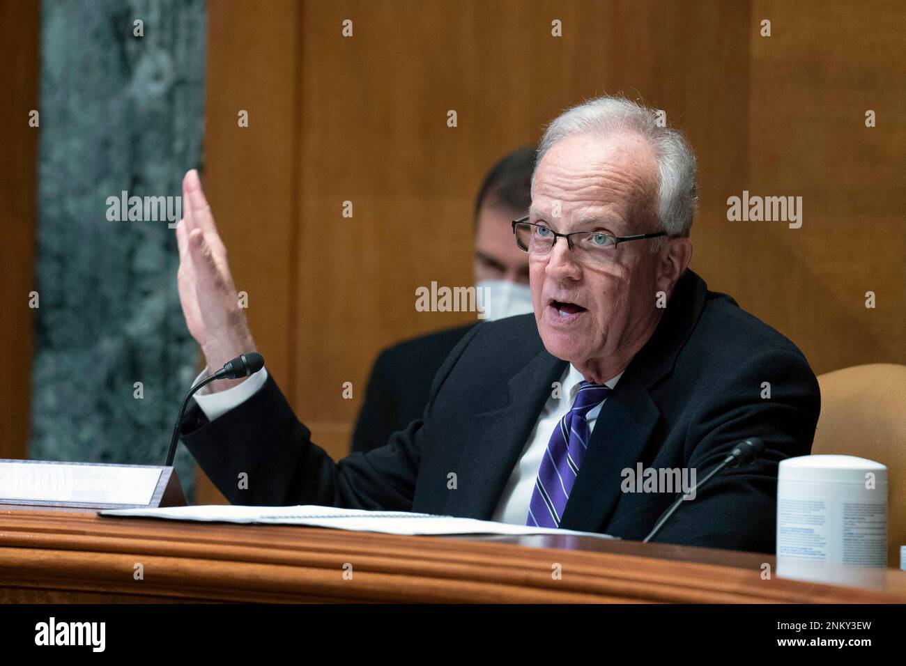 Sen. Jerry Moran, R-Kan., questions Commerce Secretary Gina Raimondo during a Senate ...