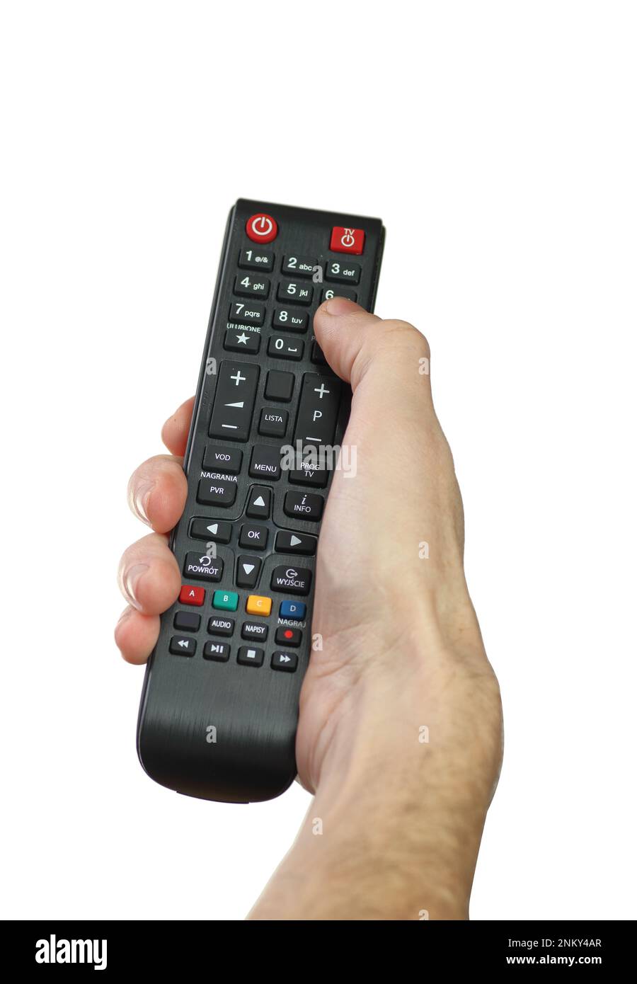 tv remote control held in hand isolated on white background Stock Photo ...