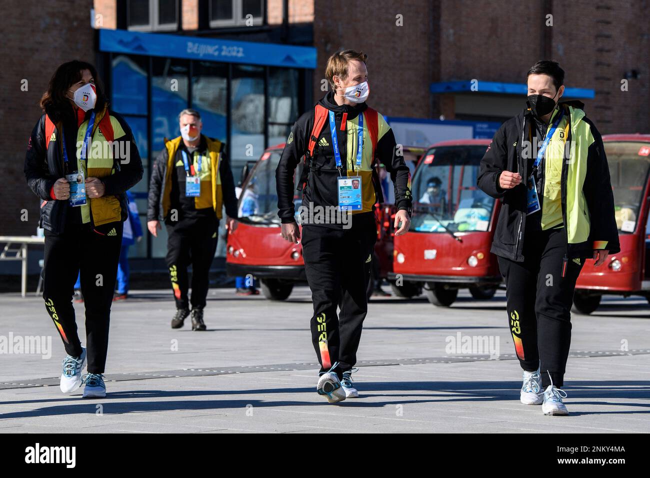 Members of Team Germany arrive at the Olympic Village ahead of the 2022 ...