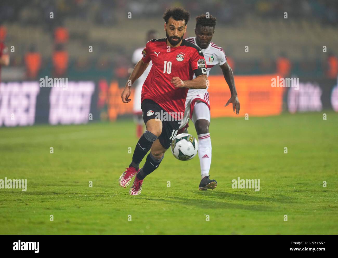 Yaound©, Cameroon, January, 19, 2022: Mohamed Salah (captain) of Egypt during Egypt versus Sudan ...
