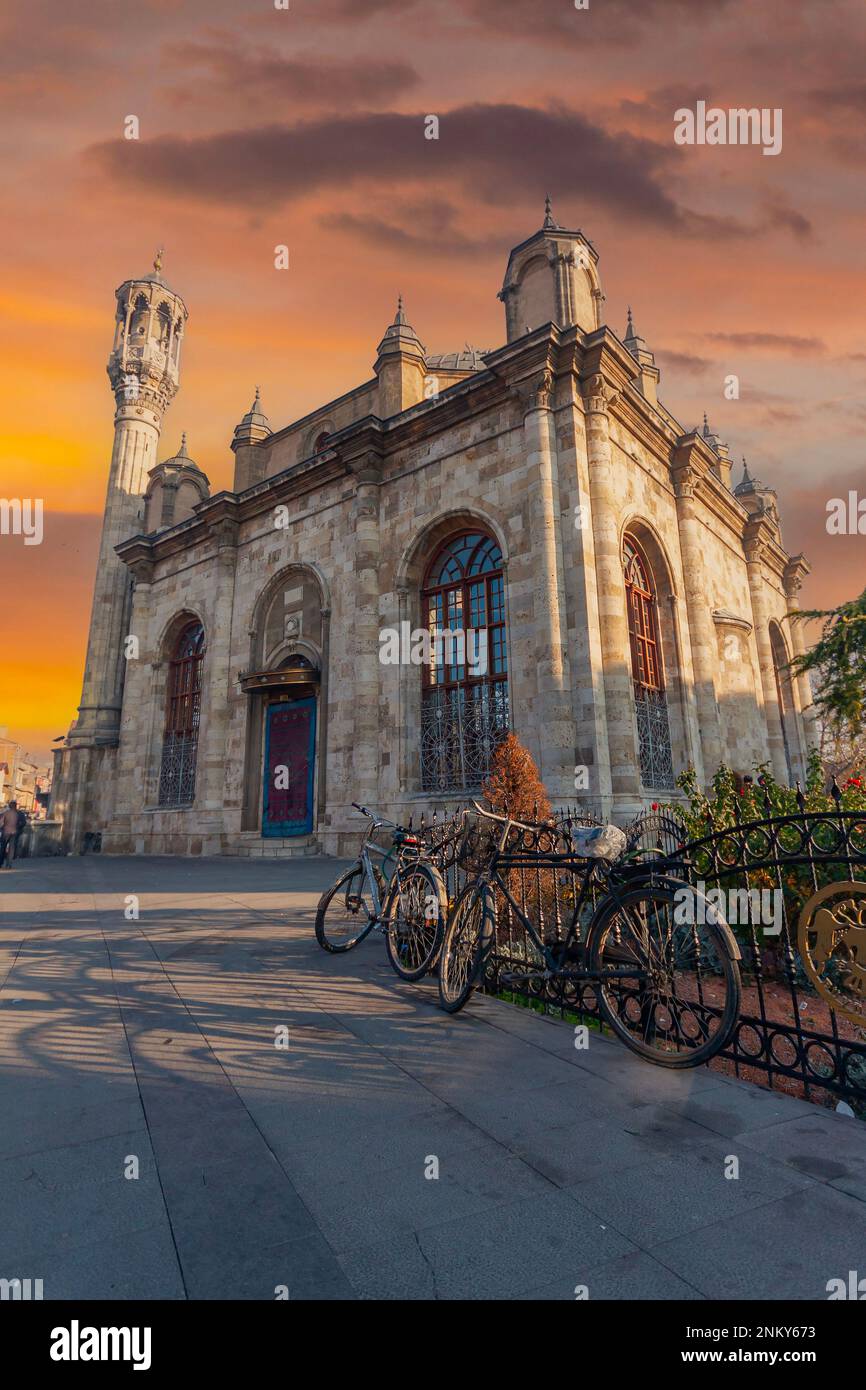 Aziziye Mosque view in Konya. The architectural style is a mixture of ...