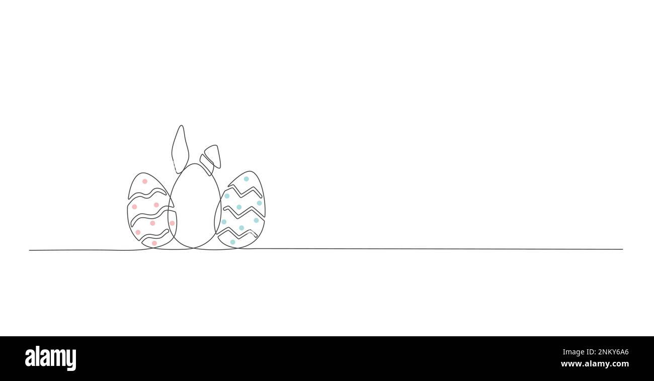 Simple line vector banner with Easter bunny, eggs ssilhouette. Outline ...