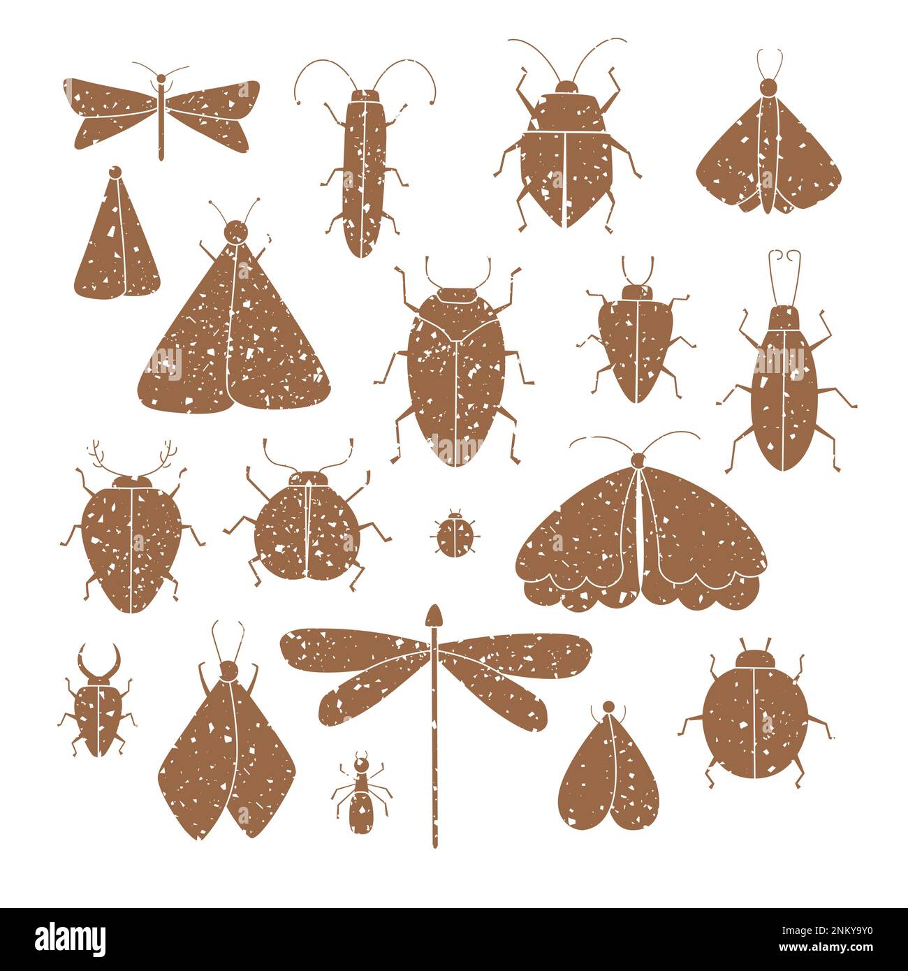Set of vector isolated grunge insects illustrations. Silhouette of ...
